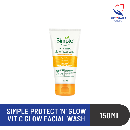 SIMPLE PROTECT ‘N’ GLOW VIT C GLOW FACIAL WASH 150ML - CITYCARE PHARMACY MY